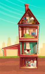Cartoon multistorey house in cross section Vector Image