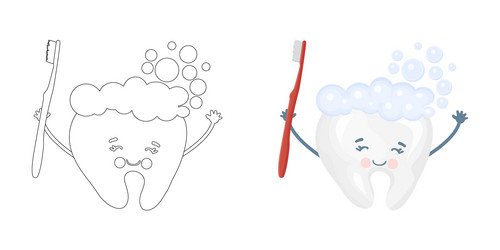 Cute happy smiling tooth with toothbrush Vector Image