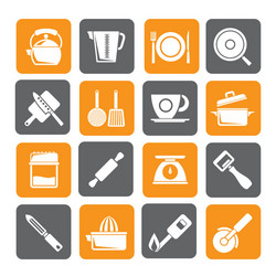 Rounded square icons set some kitchen utensils Vector Image