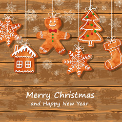Christmas greeting card with gingerbread cookies Vector Image