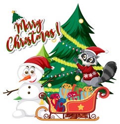 Merry christmas text logo with tree Royalty Free Vector