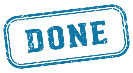 Done blue square grunge stamp on white Royalty Free Vector