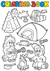 Coloring book with camping kids Royalty Free Vector Image