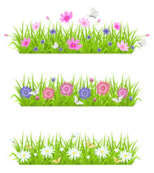 Spring grass border with rabbits Royalty Free Vector Image