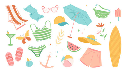 Collection of summer beach elements Royalty Free Vector