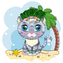 Cartoon cat dressed as a hula dancer under Vector Image