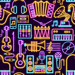 Music neon label set Royalty Free Vector Image