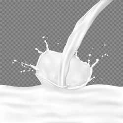 Realistic milk flow in glass and splash Royalty Free Vector