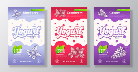 Exotic tropical fruits yogurt label templates set Vector Image