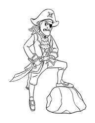 Pirate captain with cannon coloring page for kids Vector Image