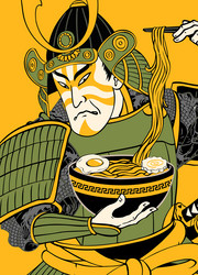 Happy sumo eating his ramen with ukiyo e style Vector Image