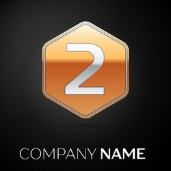 Gold number two logo symbol in silver hexagonal Vector Image