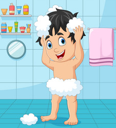 Cartoon little boy taking a bath Royalty Free Vector Image