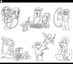 Cartoon businesswomen characters at work set Vector Image