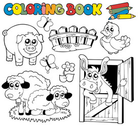 Coloring book with barn and animals Royalty Free Vector