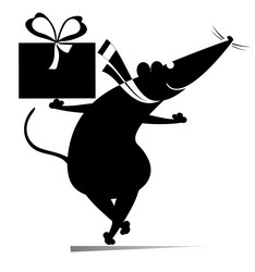 Rat or mouse holds a present box and flowers Vector Image