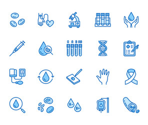 Hematology flat line icons set blood cell vessel Vector Image