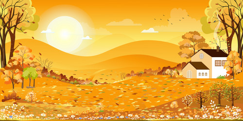 Autumn rural landscape in evening light Royalty Free Vector