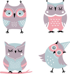 Owls cartoon cute bird set owlet character Vector Image