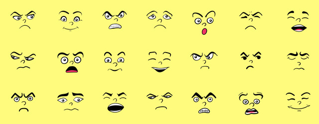 Cartoon cute and funny faces with positive Vector Image