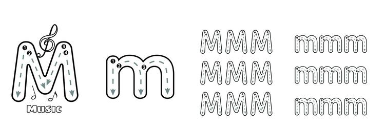 Tracing alphabet letter m lowercase prewriting Vector Image