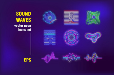 Sound technology neon sign set Royalty Free Vector Image