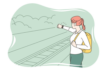 Woman on platform experience train delay Vector Image