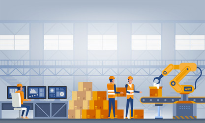 Efficient smart factory with workers robots Vector Image