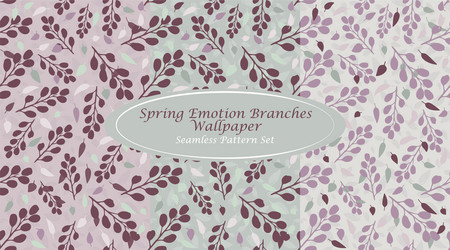 Spring emotion branches leaves pink mint set Vector Image