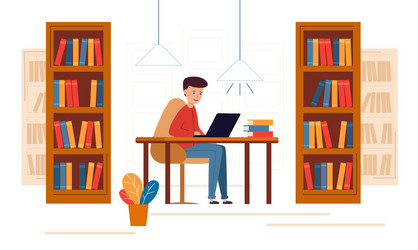Man in library young in public library Royalty Free Vector