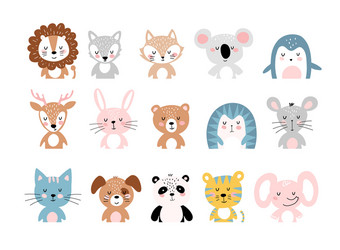 Cute animals a large set simple colorful Vector Image