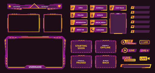Stream overlay mmo game menu neon space ui frames Vector Image