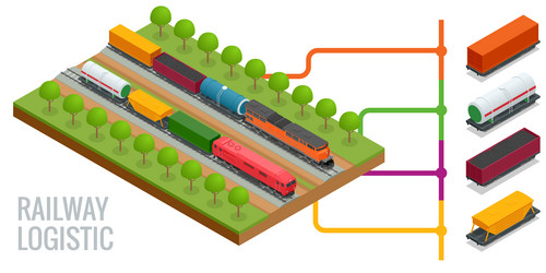 3d isometric retro railway with steam locomotive Vector Image