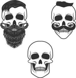 Set of bearded skulls with beard and hair Vector Image