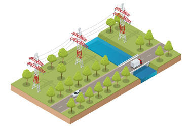 Isometric high voltage transmission lines Vector Image