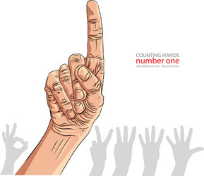 Numbers hand signs set detailed black and white Vector Image