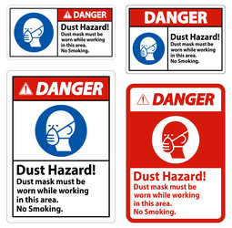 Warning no smoking sign dust hazard dust mask Vector Image