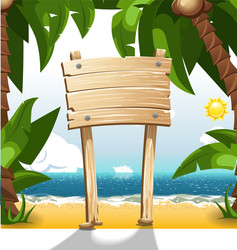 Blank wooden sign on a beach Royalty Free Vector Image