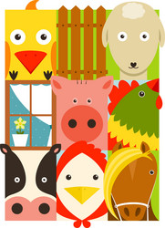 Flat childish rectangular animals set Royalty Free Vector