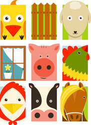 Flat childish rectangular animals set Royalty Free Vector