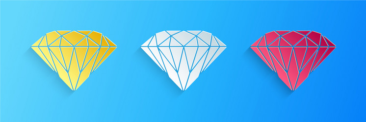 Paper cut diamond icon isolated on grey background