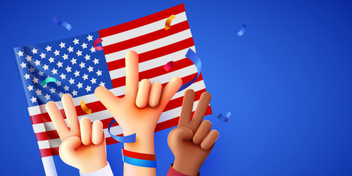 Raised multiracial hands with usa flag 4th Vector Image