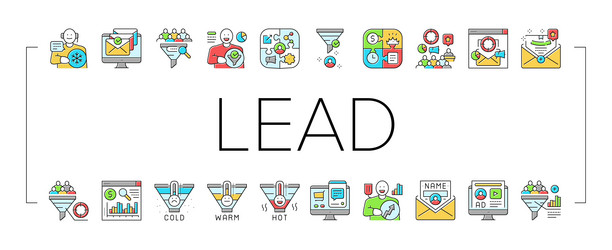 Lead marketing generation icons set Royalty Free Vector