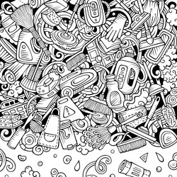 Cleaning doodles funny frame Royalty Free Vector Image