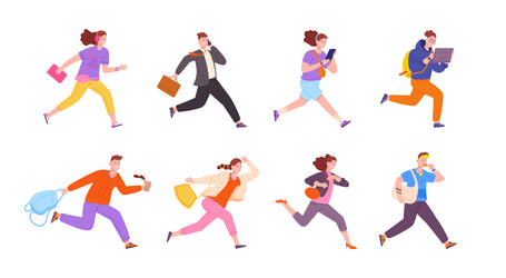 Hurrying people cartoon late for work men Vector Image