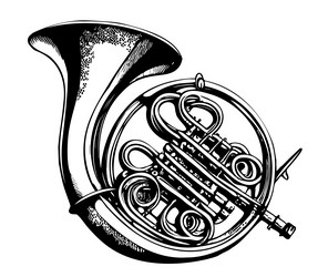 French horn hand drawn sketch Royalty Free Vector Image