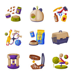 Cat accessories set pet shop products food Vector Image