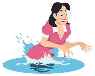 Business woman is sinking in deep puddle Vector Image