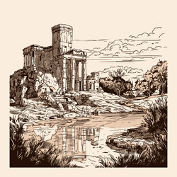 Castle tower medieval ancient fortress isolated Vector Image