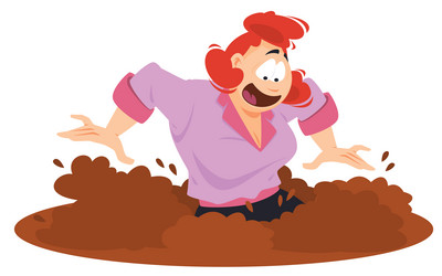 Business woman is sinking in deep puddle Vector Image